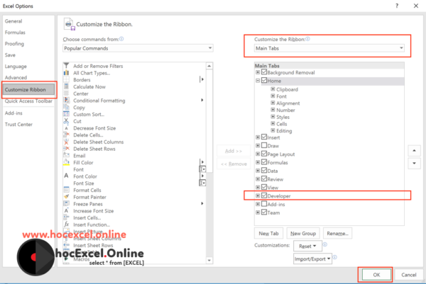 Cách hiện thẻ Developer để ghi Macro hoặc viết code VBA trong Excel