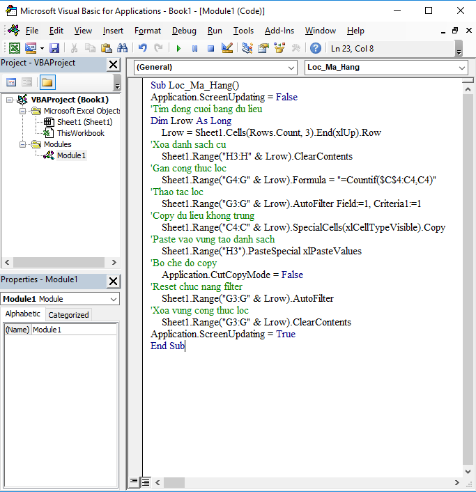 Lọc danh sách không trùng bằng VBA - Học Excel Online Miễn Phí