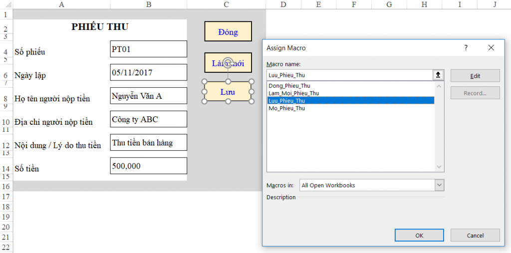 Excel VBA: Tạo SheetForm Phiếu thu, Phiếu chi - Phần 4