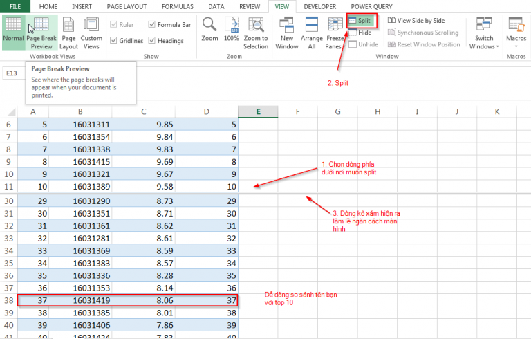 Sử dụng chức năng Split để chia cắt; sắp xếp hiển thị các sổ tính hiệu ...