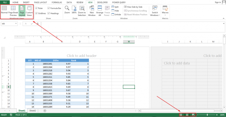 Thiết lập custom views từ 3 chế độ hiển thị của một trang tính Excel ...
