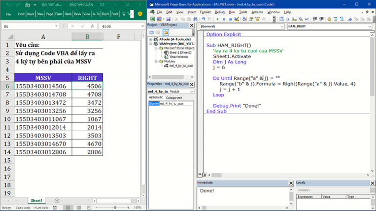 Hướng dẫn Code VBA để lấy 4 ký tự cuối cùng của chuỗi - Học Excel ...