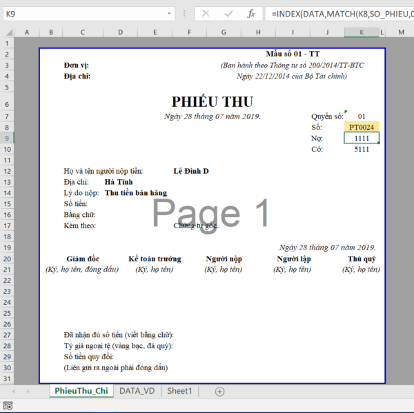 Hướng dẫn cách tạo phiếu thu, phiếu chi trên Excel - Học Excel Online ...