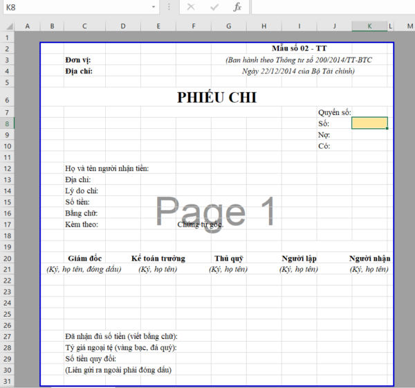Hướng dẫn cách tạo phiếu thu, phiếu chi trên Excel - Học Excel Online ...