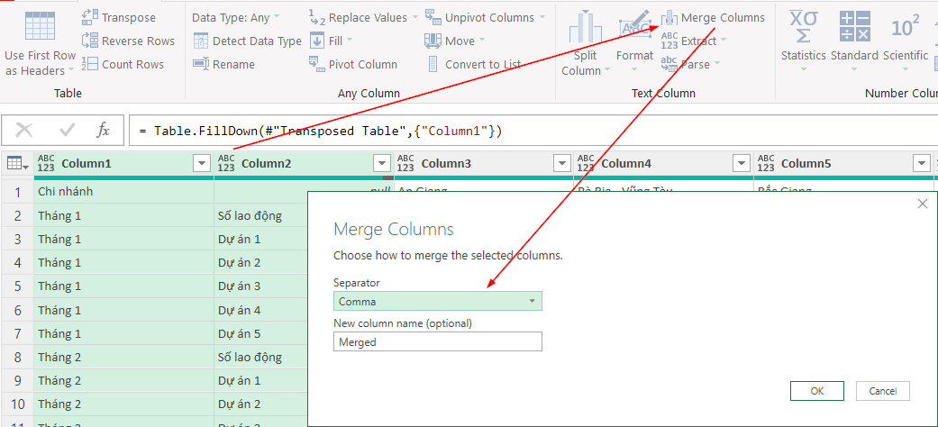 1 5 3 Merge column power query 2 H c Excel Online Mi n Ph 