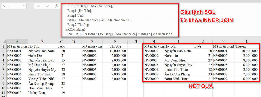 INNER JOIN EXCEL - Học Excel Online Miễn Phí