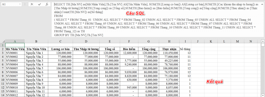 Gộp bảng dữ liệu bằng cách sử dụng SQL trong Excel - Học Excel Online