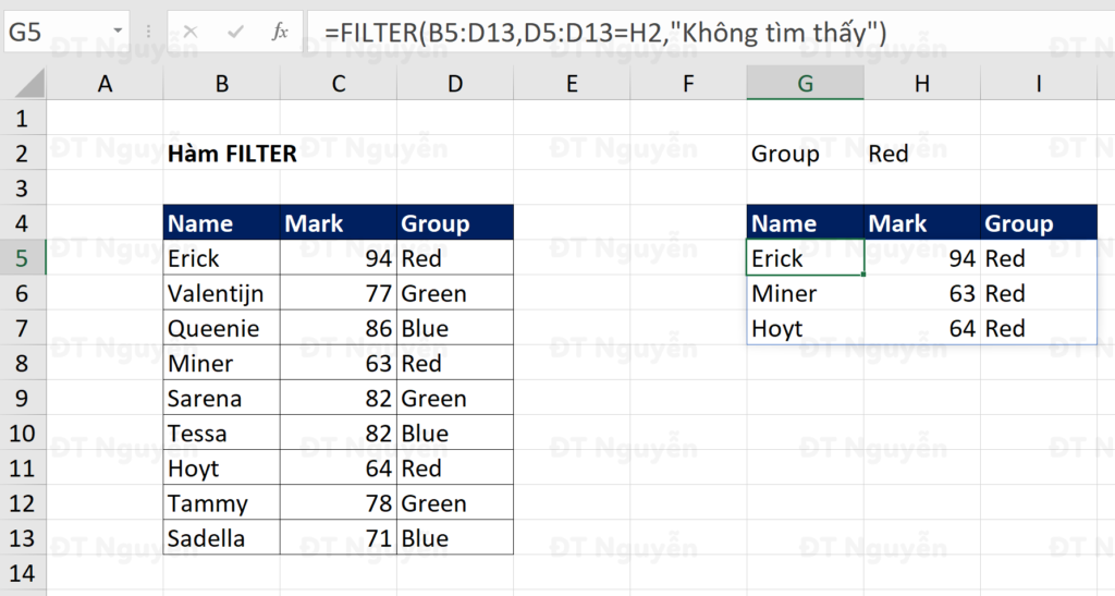Hàm FILTER, hàm sử dụng để lọc dữ liệu Nhanh Trong Excel