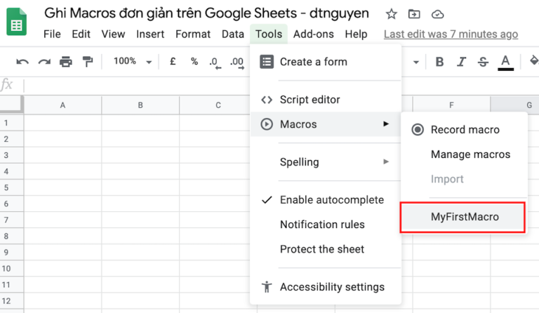 Cách Record Macro để tự động hoá trong Google Sheets