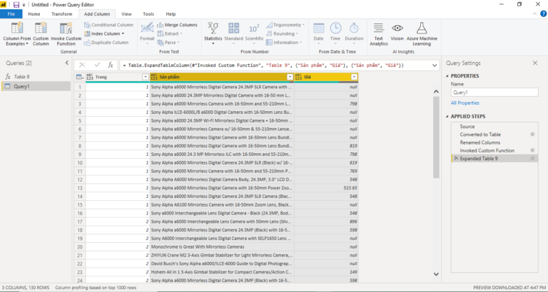 Sử dụng "Add Table Using Examples" trong Power BI